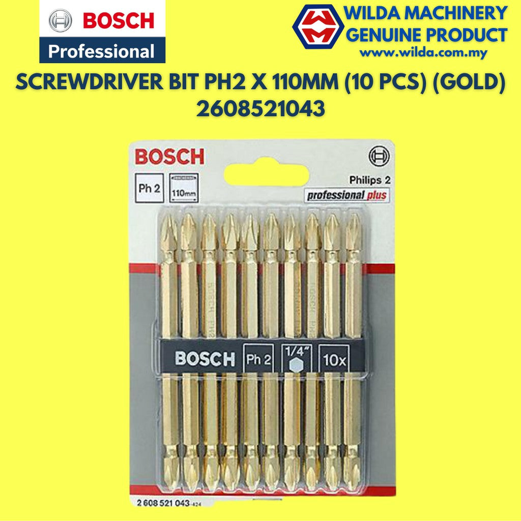 BOSCH Gold Magnetic Screwdriver Bits PH2-110mm - 2608521043 (PACK) | W ...